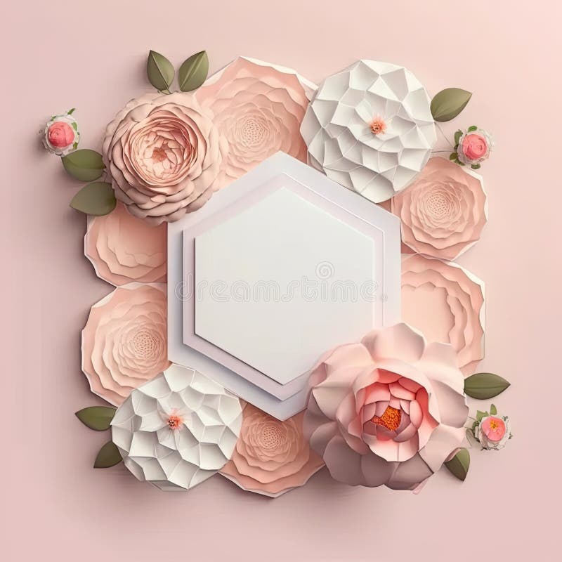 Romantic Color in Pastel Roses of Hexagon Shape Frame with Leaves ...