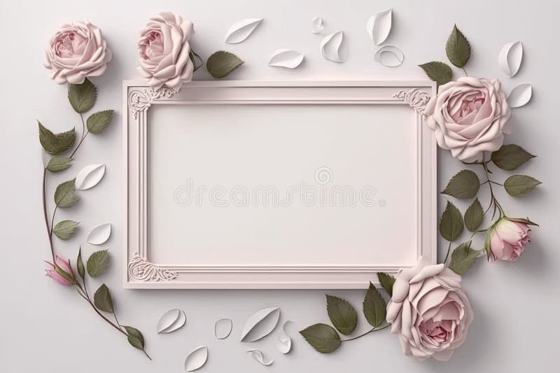 Romantic Color in Pastel Roses of Rectangle Shape Frame with Leave ...