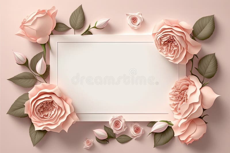 Romantic Color in Pastel Roses of Rectangle Shape Frame with Leave ...