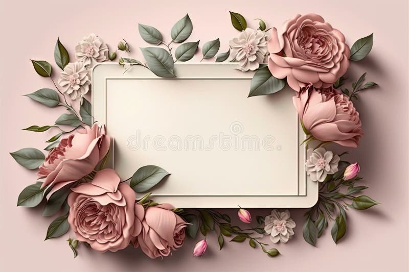 Romantic Color in Pastel Roses of Rectangle Shape Frame with Leave ...