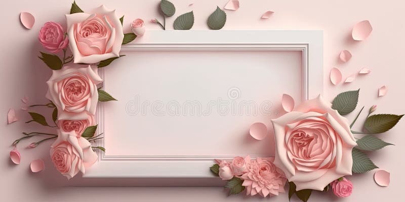 Romantic Color in Pastel Roses of Rectangle Shape Frame with Leave ...