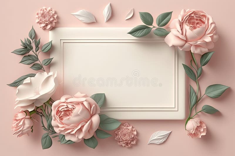 Romantic Color in Pastel Roses of Rectangle Shape Frame with Leave ...