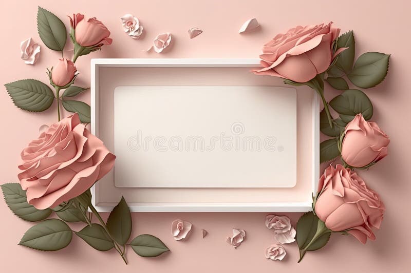 Romantic Color in Pastel Roses of Rectangle Shape Frame with Leave ...