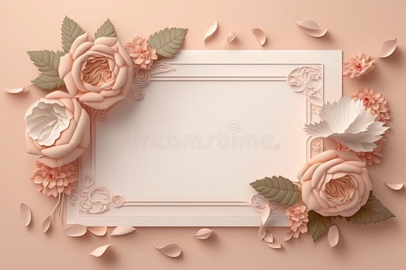 Romantic Color in Pastel Roses of Rectangle Shape Frame with Leave ...