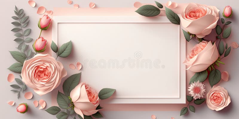 Romantic Color in Pastel Roses of Rectangle Shape Frame with Leave ...