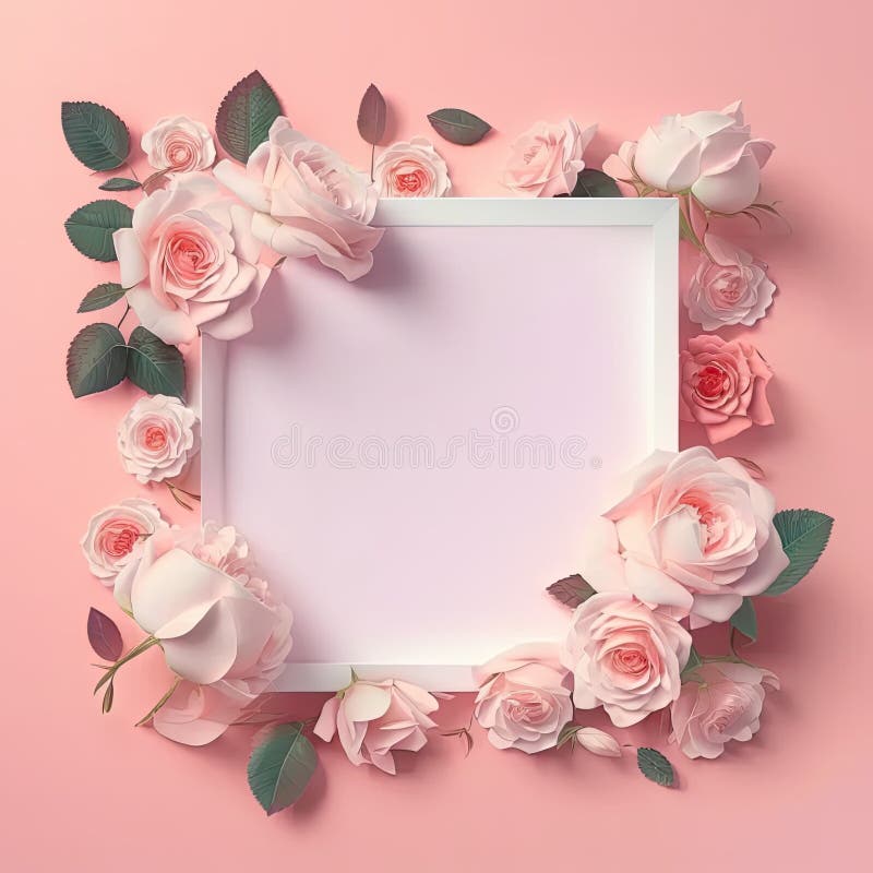 Romantic Color in Pastel Roses of Square Shape Frame with Leave Concept ...