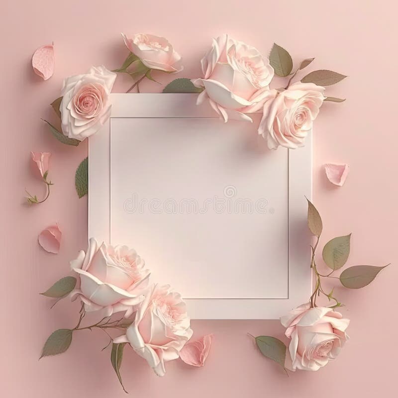 Romantic Color in Pastel Roses of Square Shape Frame with Leave Concept ...