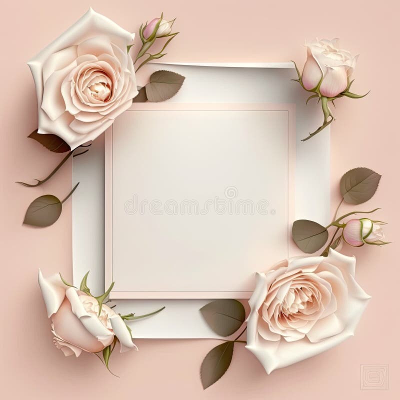 Romantic Color in Pastel Roses of Square Shape Frame with Leave Concept ...