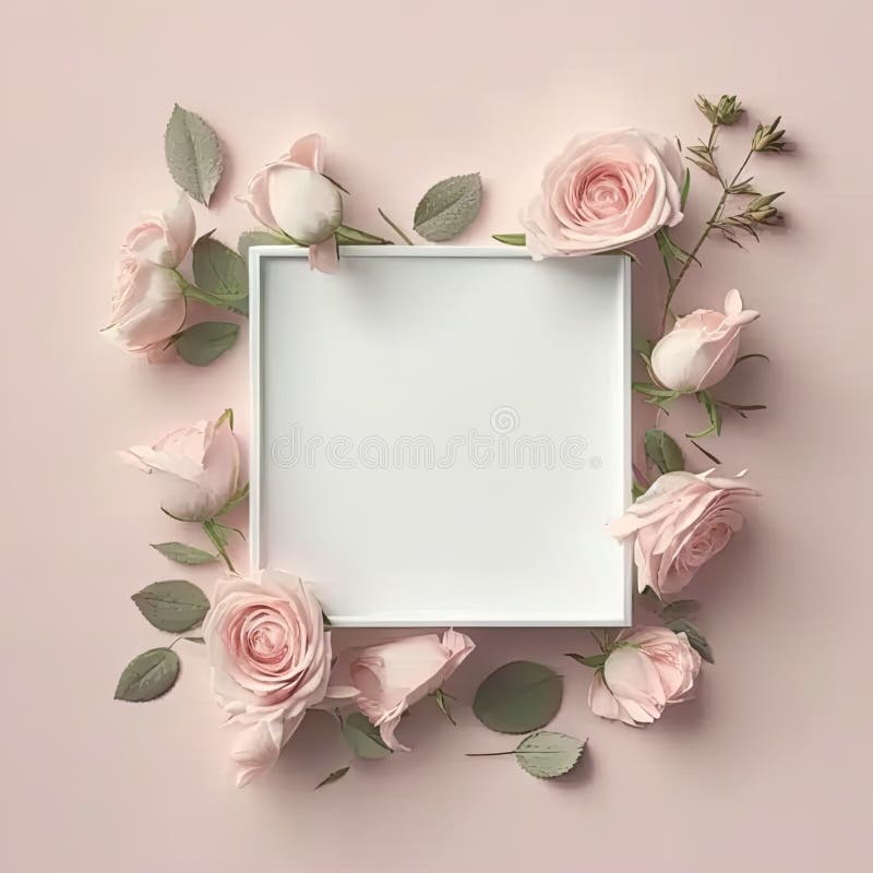 Romantic Color in Pastel Roses of Square Shape Frame with Leave Concept ...