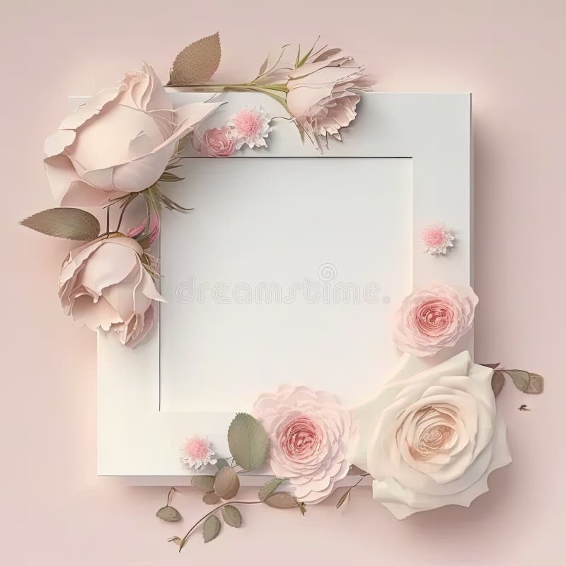 Romantic Color in Pastel Roses of Square Shape Frame with Leave Concept ...