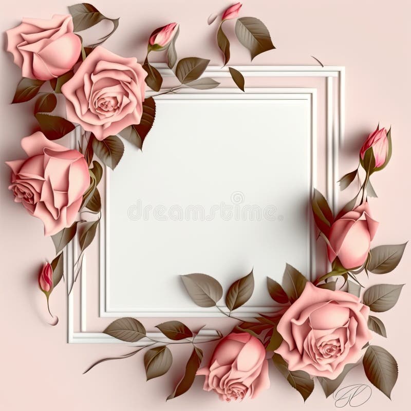 Romantic Color in Pastel Roses of Square Shape Frame with Leave Concept ...