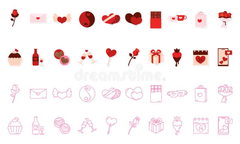 Romantic Colored Icon Set. Vector Stock Illustration - Illustration of ...