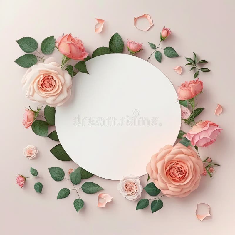 Romantic Color in Pastel Roses of Circle Shape Frame with Leave Concept ...