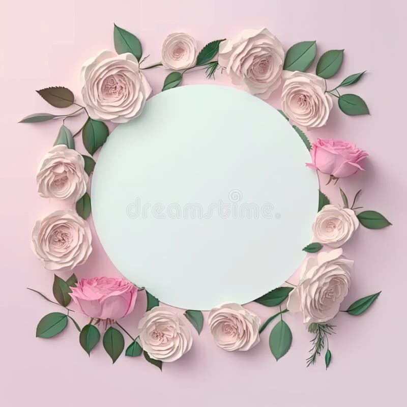 Romantic Color in Pastel Roses of Circle Shape Frame with Leave Concept ...