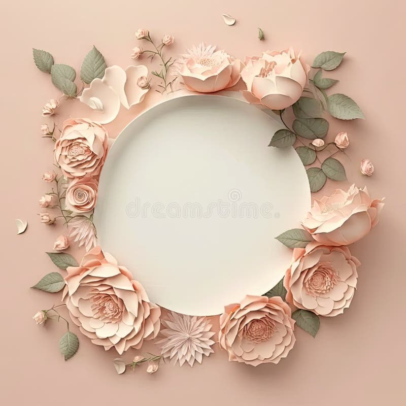 Romantic Color in Pastel Roses of Circle Shape Frame with Leave Concept ...