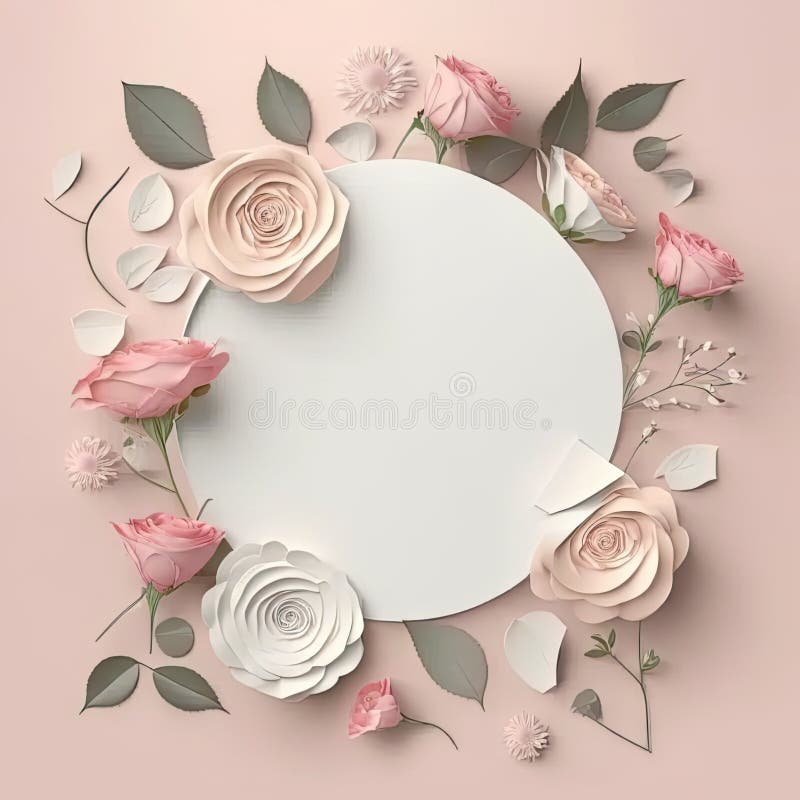 Romantic Color in Pastel Roses of Circle Shape Frame with Leave Concept ...
