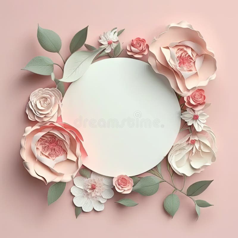 Romantic Color in Pastel Roses of Circle Shape Frame with Leave Concept ...