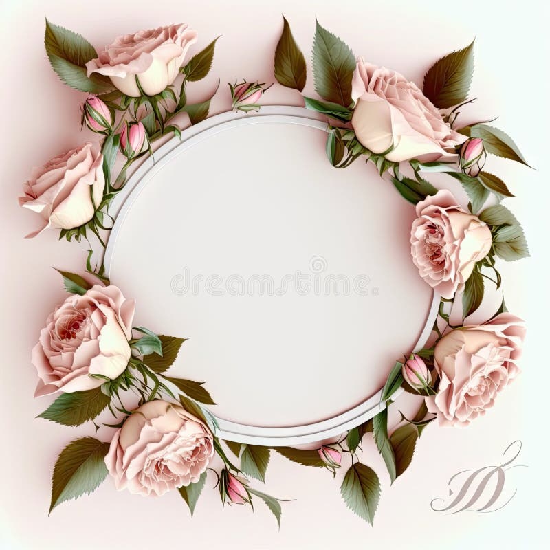 Romantic Color in Pastel Roses of Circle Shape Frame with Leave Concept ...