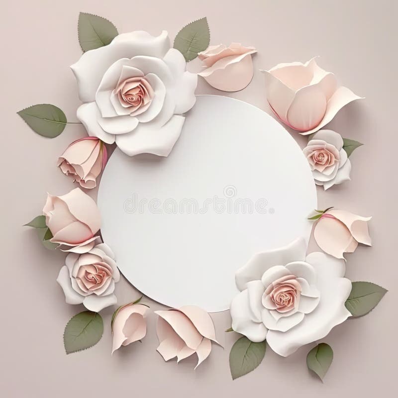 Romantic Color in Pastel Roses of Circle Shape Frame with Leave Concept ...