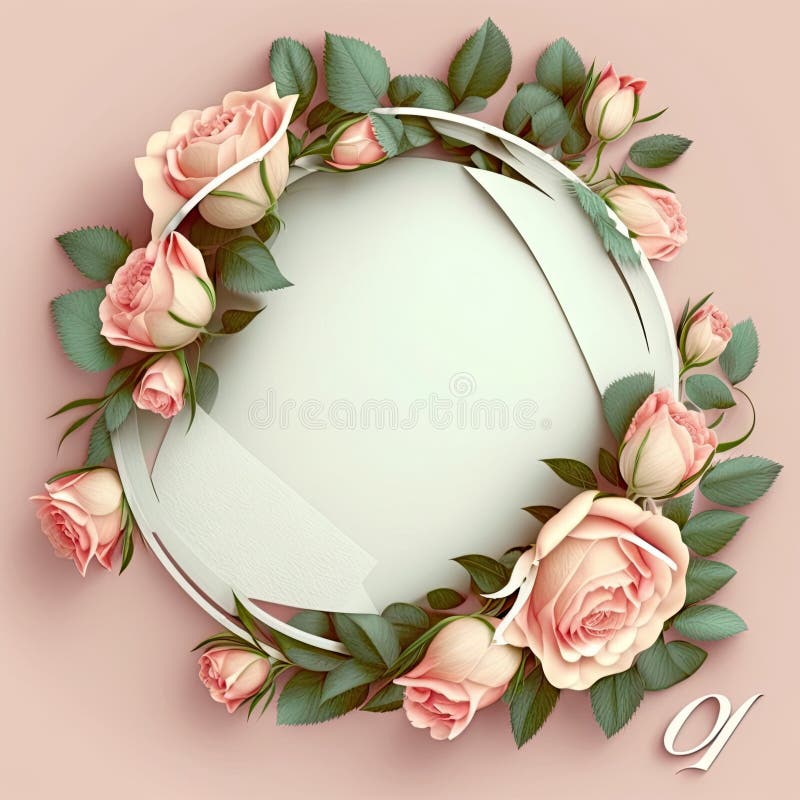 Romantic Color in Pastel Roses of Circle Shape Frame with Leave Concept ...