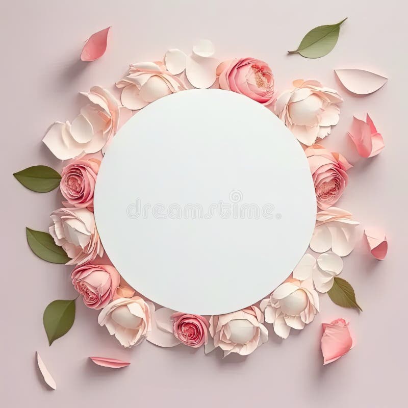 Romantic Color in Pastel Roses of Circle Shape Frame with Leave Concept ...