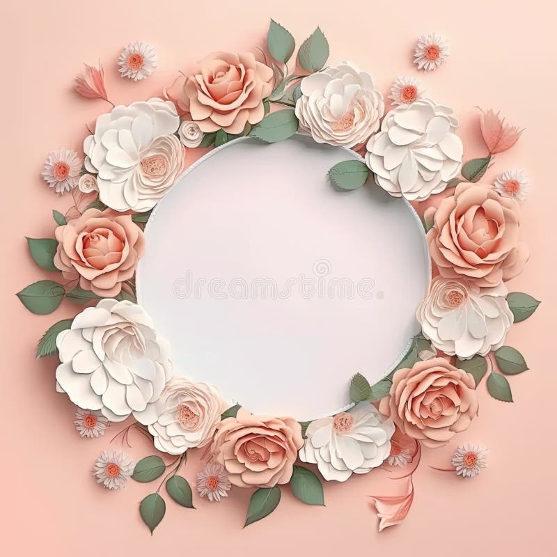 Romantic Color in Pastel Roses of Circle Shape Frame with Leave Concept ...