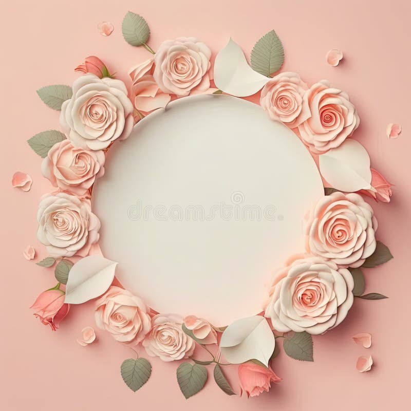 Romantic Color in Pastel Roses of Circle Shape Frame with Leave Concept ...