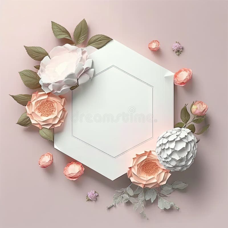 Romantic Color in Pastel Roses of Hexagon Shape Frame with Leaves ...