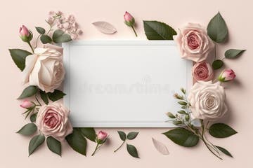 Romantic Color in Pastel Roses of Rectangle Shape Frame with Leave ...