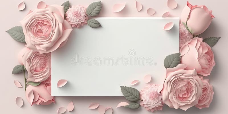 Romantic Color in Pastel Roses of Rectangle Shape Frame with Leave ...