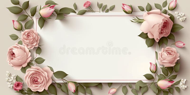 Romantic Color in Pastel Roses of Rectangle Shape Frame with Leave ...