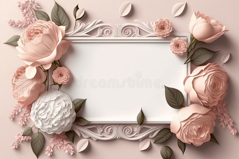 Romantic Color in Pastel Roses of Rectangle Shape Frame with Leave ...