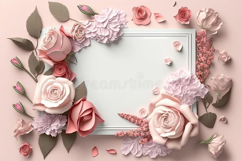 Romantic Color in Pastel Roses of Rectangle Shape Frame with Leave ...