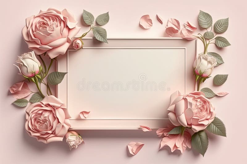 Romantic Color in Pastel Roses of Rectangle Shape Frame with Leave ...