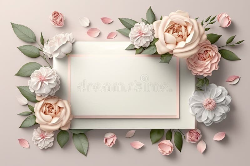 Romantic Color in Pastel Roses of Rectangle Shape Frame with Leave ...