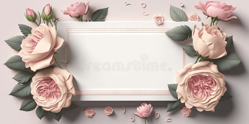 Romantic Color in Pastel Roses of Rectangle Shape Frame with Leave ...