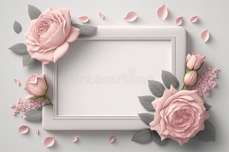 Romantic Color in Pastel Roses of Rectangle Shape Frame with Leave ...