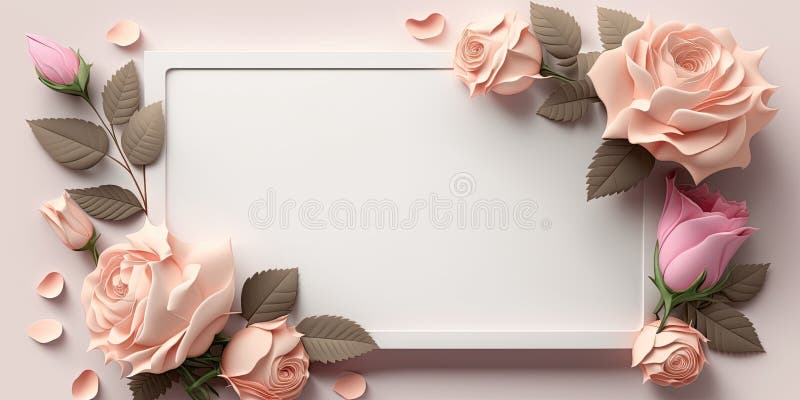 Romantic Color in Pastel Roses of Rectangle Shape Frame with Leave ...