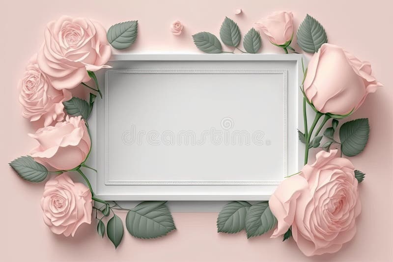 Romantic Color in Pastel Roses of Rectangle Shape Frame with Leave ...