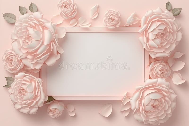 Romantic Color in Pastel Roses of Rectangle Shape Frame with Leave ...