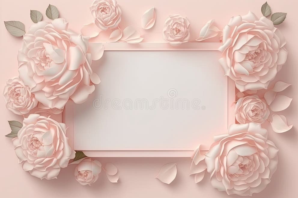 Romantic Color in Pastel Roses of Rectangle Shape Frame with Leave ...