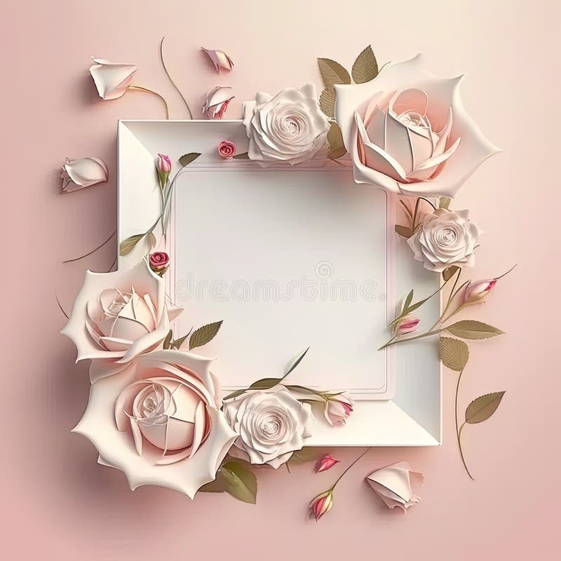 Romantic Color in Pastel Roses of Square Shape Frame with Leave Concept ...