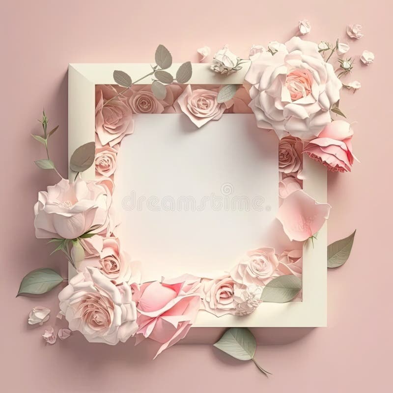 Romantic Color in Pastel Roses of Square Shape Frame with Leave Concept ...