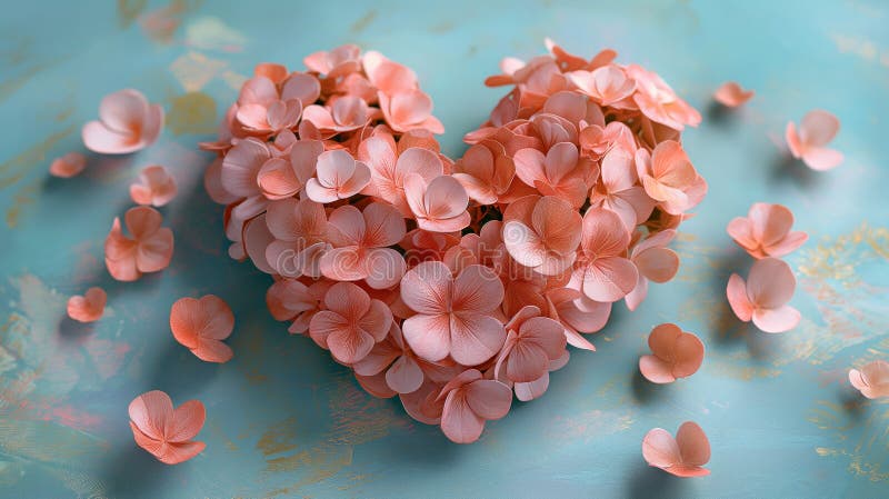Romantic Composition of a Heart Shape Made from Delicate Pink Hydrangea ...