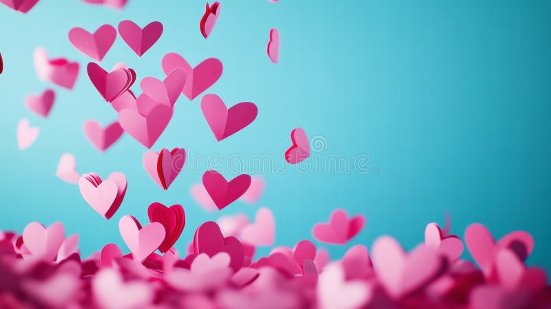 Romantic Composition of Paper Pink Hearts Falling from Above the Image ...