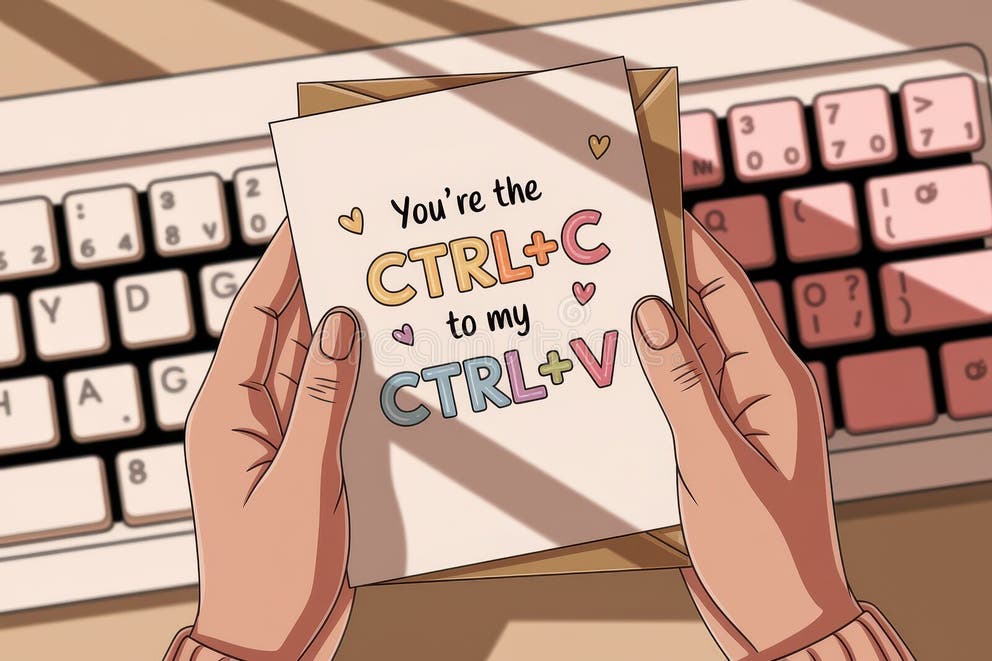 Romantic Computer-themed Card with Keyboard and Heartfelt Message Stock ...