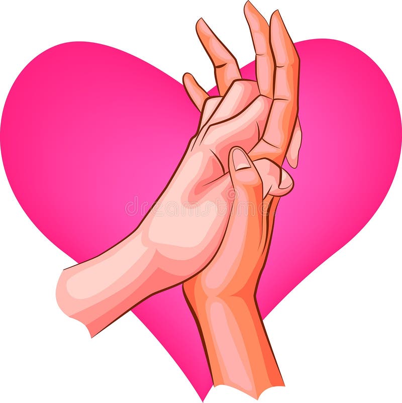 Romantic Connection of Hands on a Background of Pink Hearts Stock ...