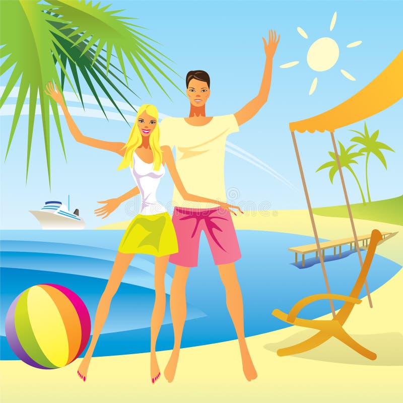 Romantic Couple on the Beach Stock Vector - Illustration of glamour, summer: 23659654