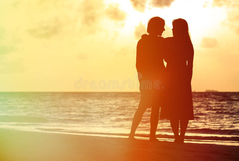 Romantic Couple on the Beach at Sunset Stock Image - Image of adult ...