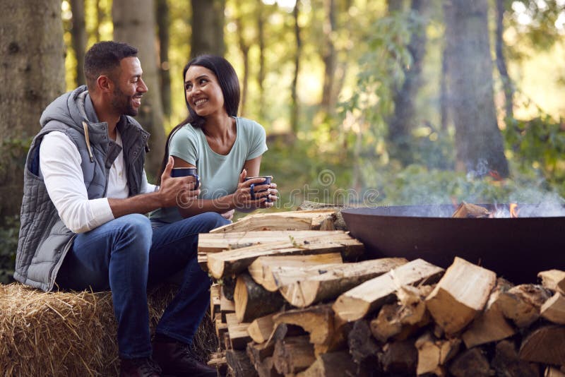 Couple Camping in the Great Outdoors Stock Image - Image of sitting ...